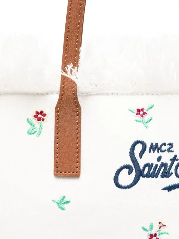 MC2 SAINT BARTH White Floral Embroidered Tote Bag