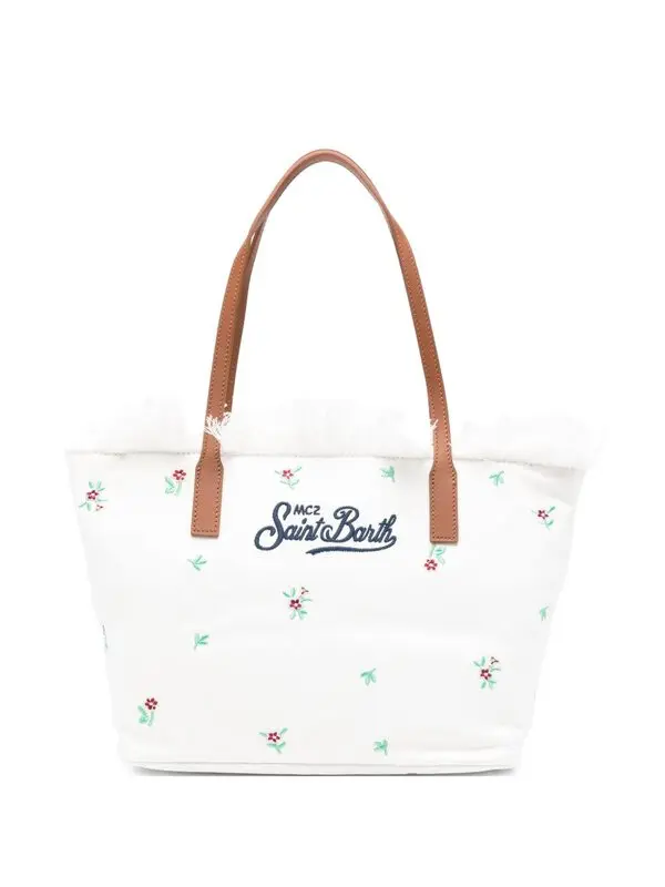 MC2 SAINT BARTH White Floral Embroidered Tote Bag