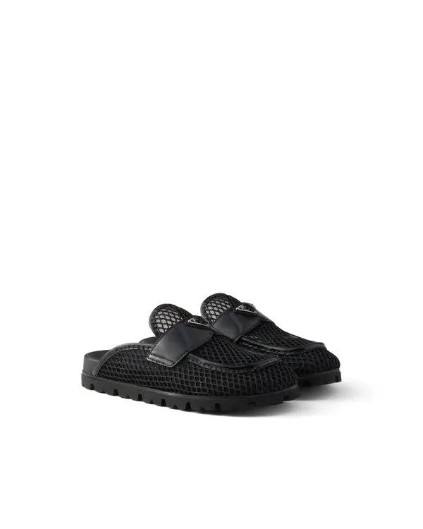 Prada Mesh Fabric Mules - Black
