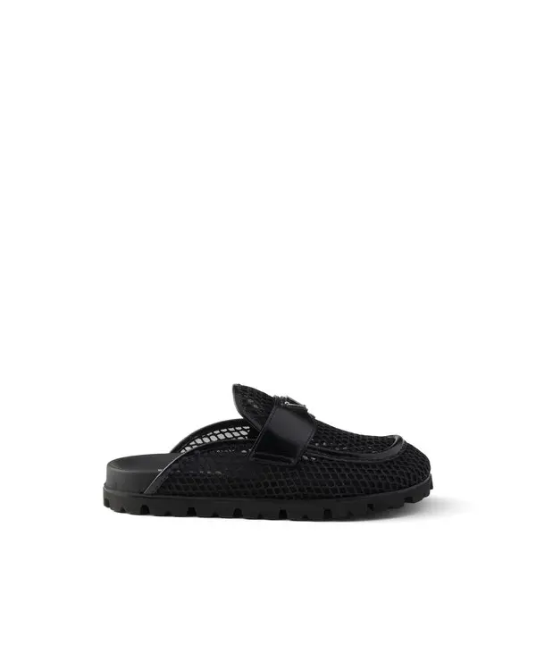Prada Mesh Fabric Mules - Black