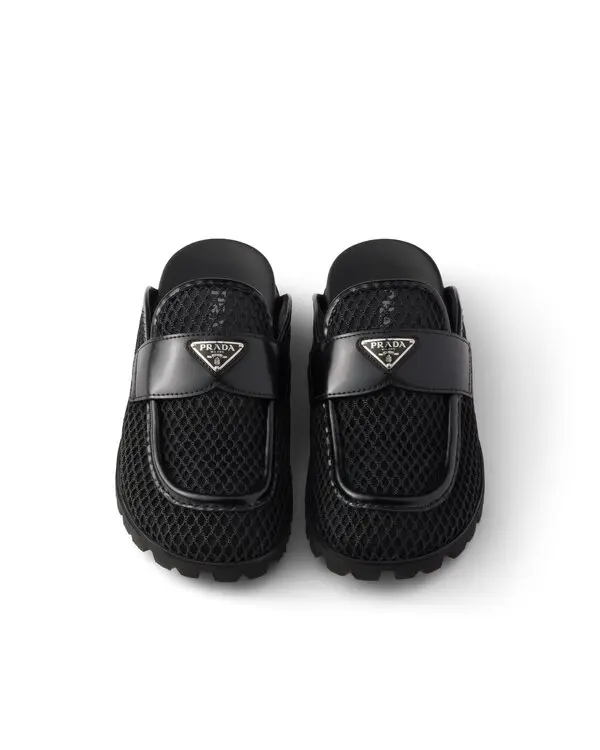 Prada Mesh Fabric Mules - Black