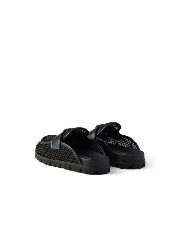 Prada Mesh Fabric Mules - Black