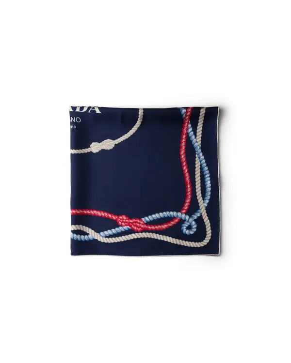 Prada Printed Silk Twill Scarf 90 - Blue