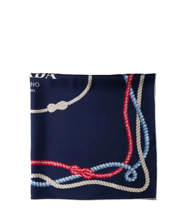 Prada Printed Silk Twill Scarf 90 - Blue