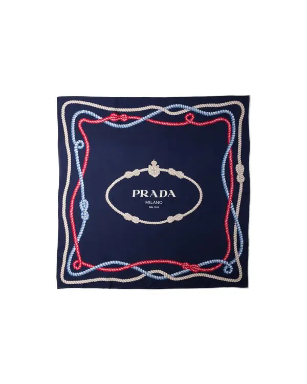 Prada Printed Silk Twill Scarf 90 - Blue