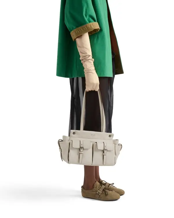Prada Medium Leather Tote Bag - Neutral