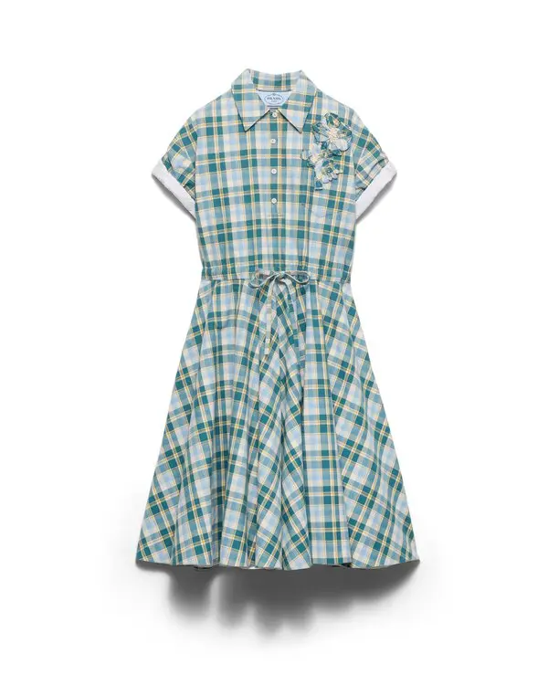 Prada Embroidered Checked Cotton Dress - Neutral