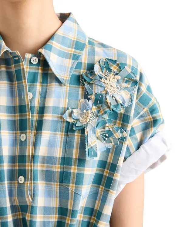 Prada Embroidered Checked Cotton Dress - Neutral