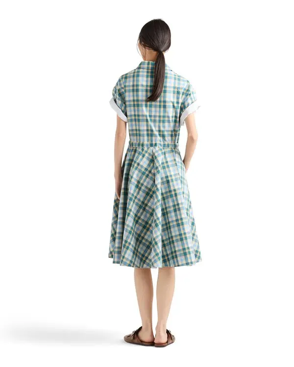 Prada Embroidered Checked Cotton Dress - Neutral