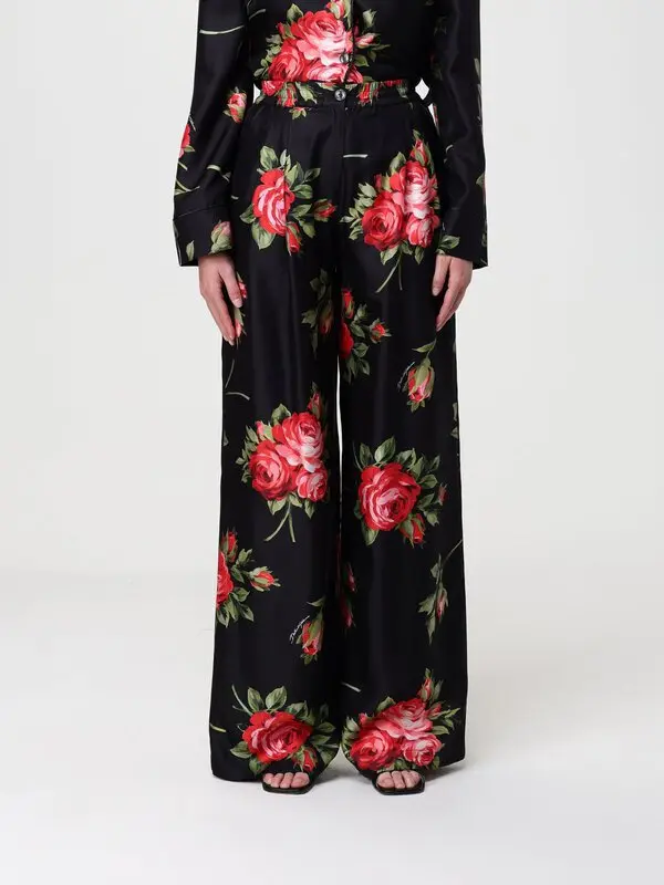 Dolce & Gabbana Wide Leg Floral Trousers - Black