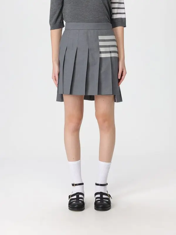 Thom Browne Pleated Wool Mini Skirt With 4-bar Detail - Grey