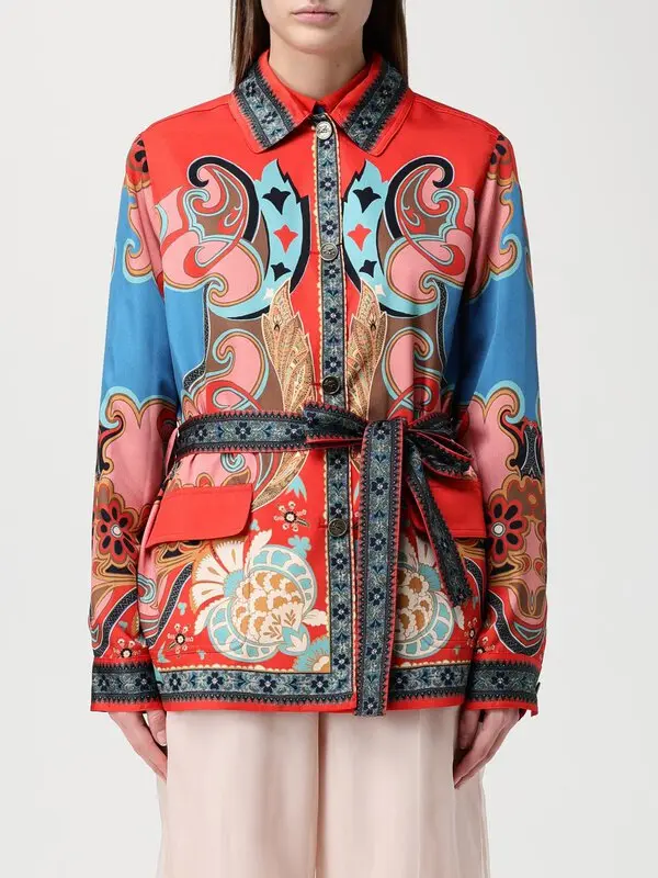 Etro Silk Shirt With Paisley Print And Belt - Multicolor