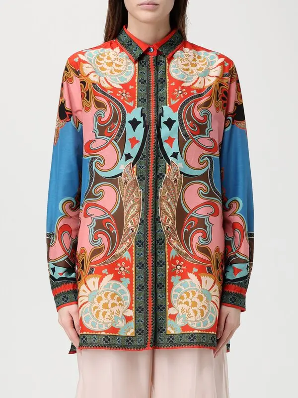 Etro Printed Cotton And Silk Long Sleeve Shirt - Multicolor