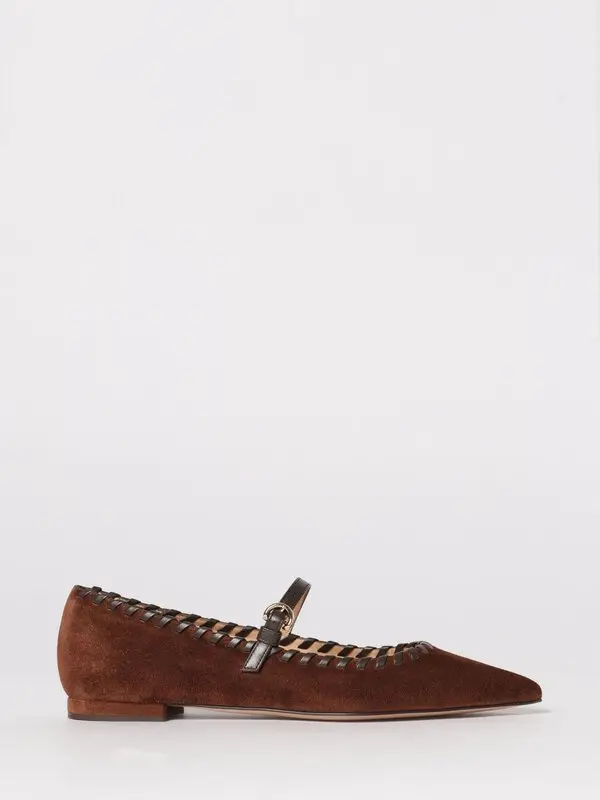 GIANVITO ROSSI Suede Mary Jane Ballerina Flats - Brown
