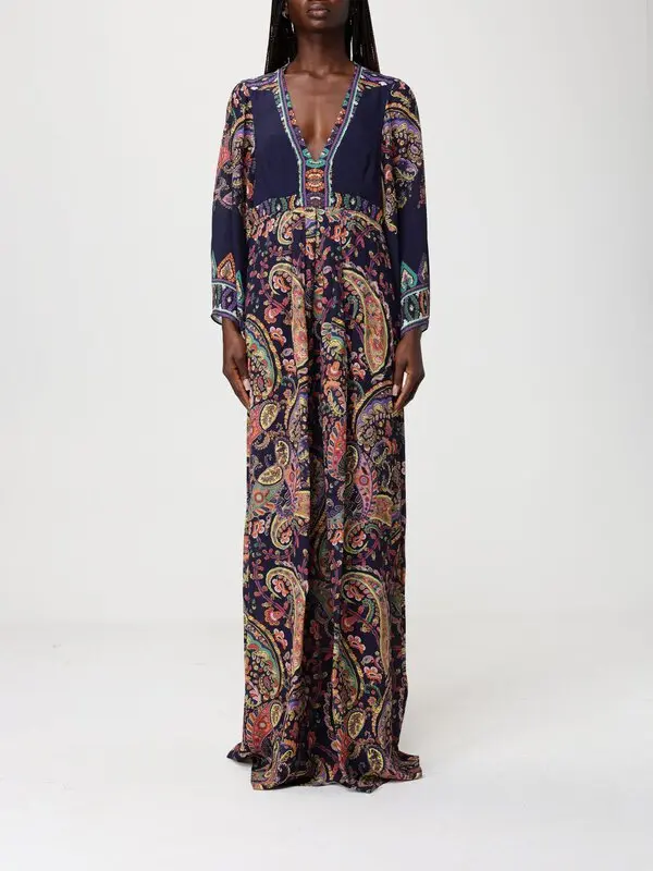 Etro Long Silk Dress With Paisley Print - Multicolor