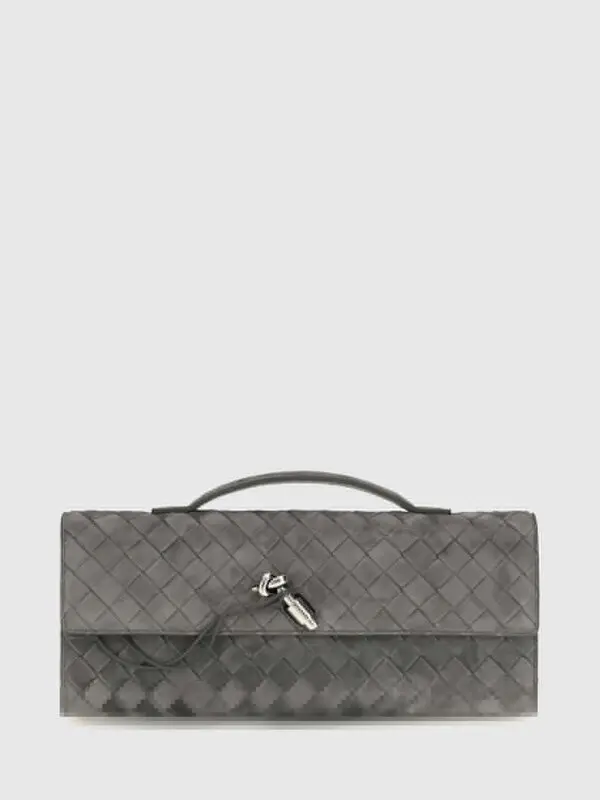 Bottega Veneta Andiamo Intrecciato Suede Leather Clutch - Grey