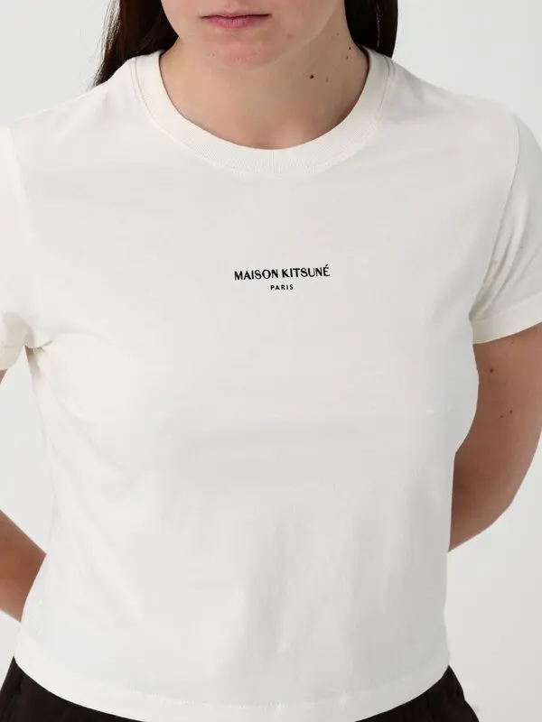 Maison Kitsuné Logo Cotton Cropped T-shirt - Beige