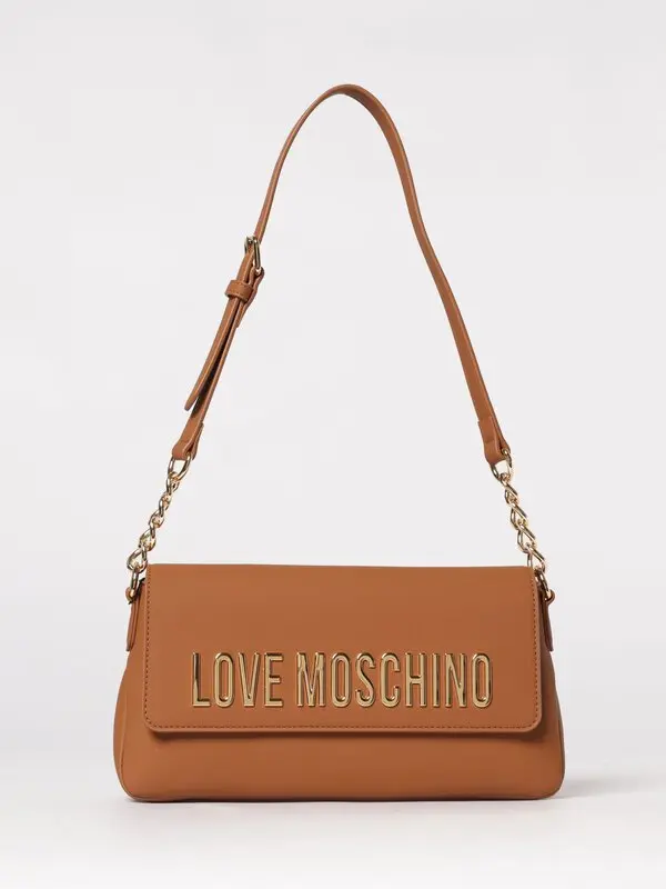 Moschino Shoulder Bag With Gold Tone Logo - Brown