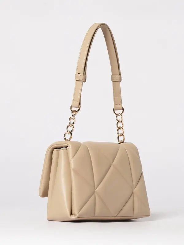 Moschino Quilted Shoulder Bag With Gold Tone Logo - Beige