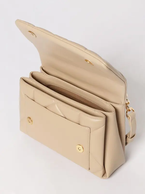 Moschino Quilted Shoulder Bag With Gold Tone Logo - Beige