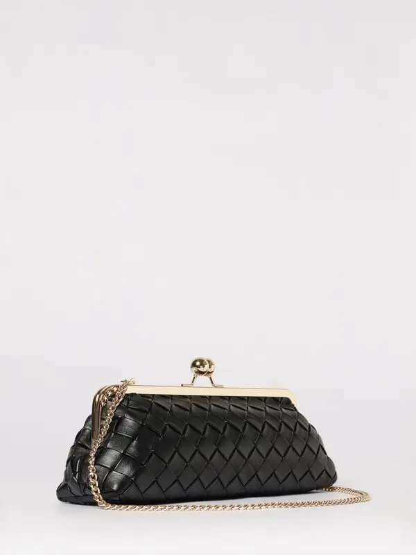 TWINSET Woven Clutch With Gold Tone Clasp - Black