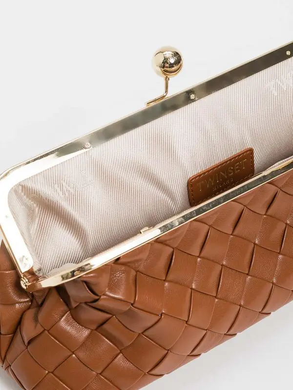 TWINSET Woven Faux Evening Clutch With Buckle Detail - Leather