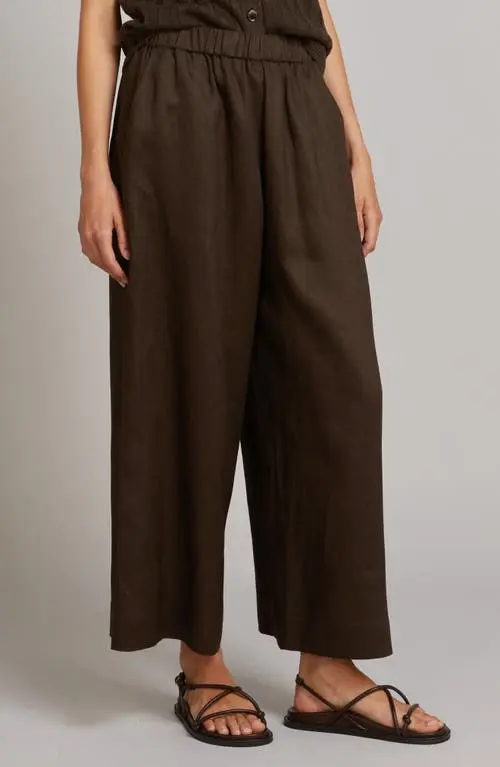 MM BY MAX MARA Canneti Wide Leg Linen Pants - Dark Brown