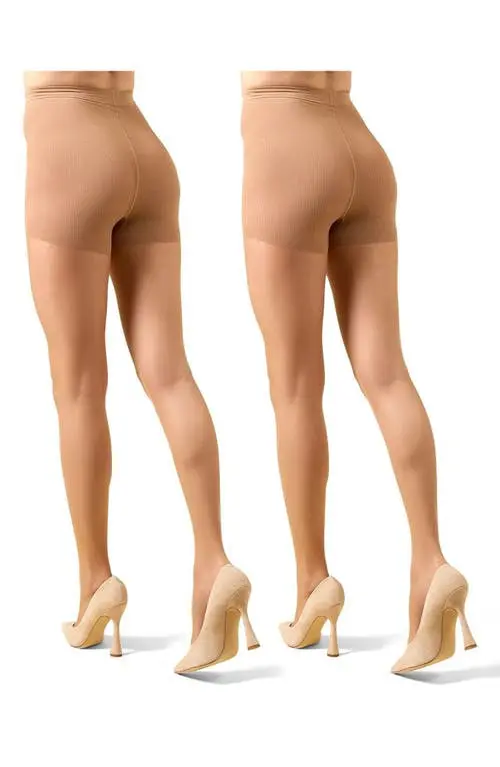 MEMOI Crystal 2-pack Control Top Tights - Honey