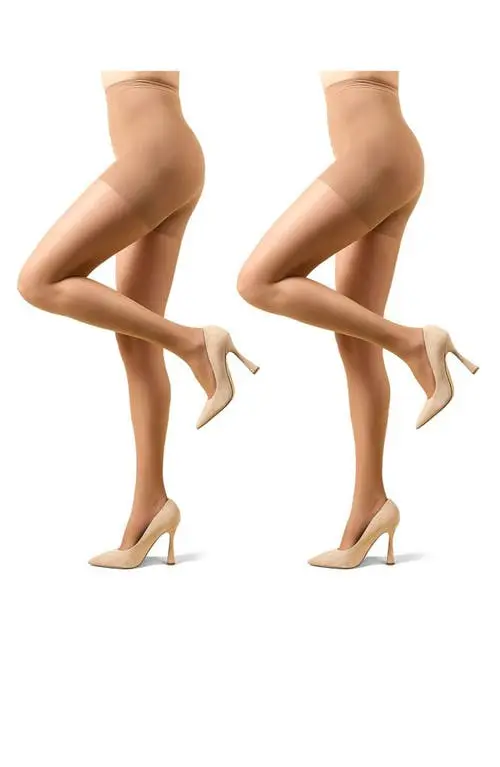 MEMOI Crystal 2-pack Control Top Tights - Honey