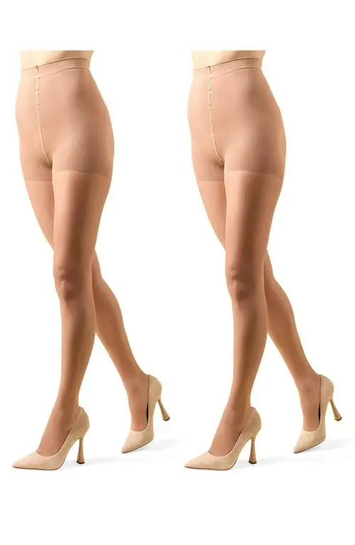 MEMOI Crystal 2-pack Control Top Tights - Nude Beige