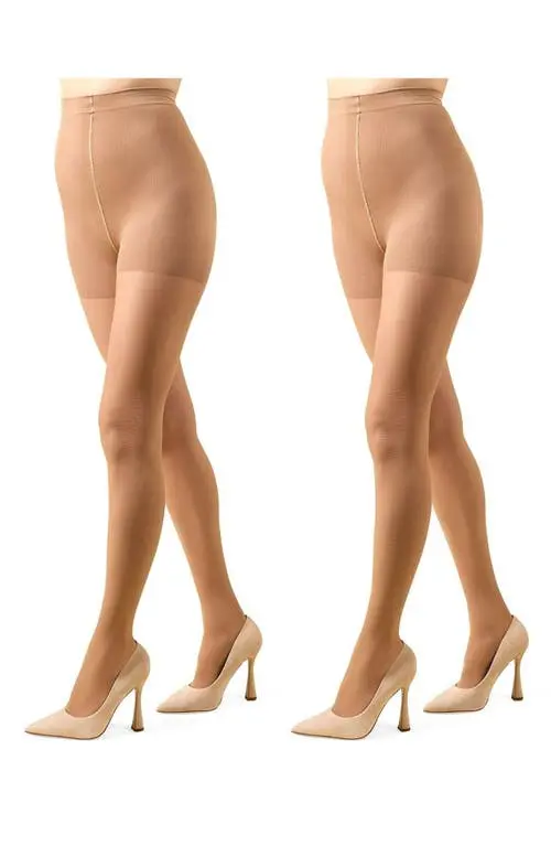 MEMOI Control Top Tights 2 Pack - Honey