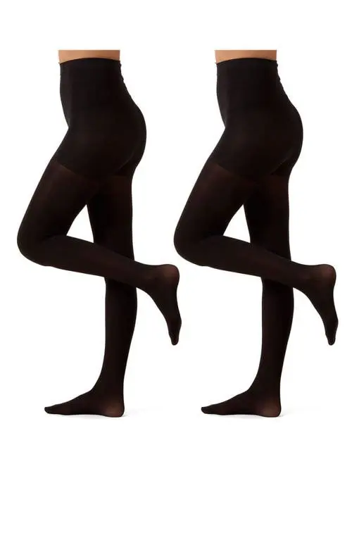 MEMOI 2-pack Opaque Control Top Tights - Black