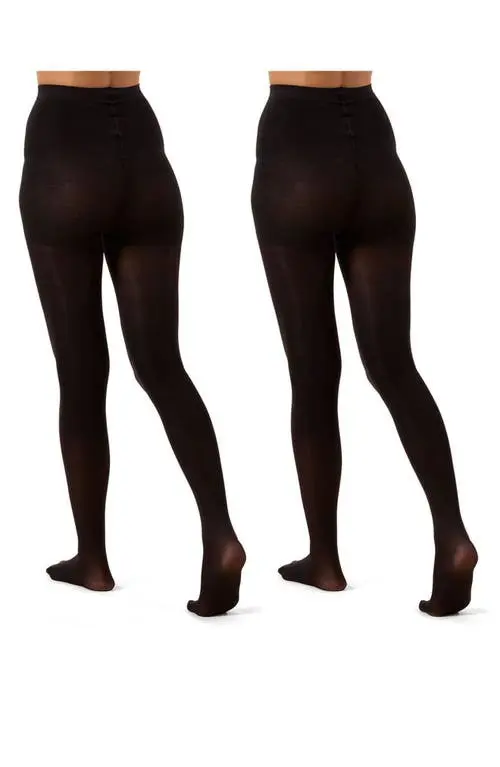 MEMOI 2-pack Opaque Control Top Tights - Black