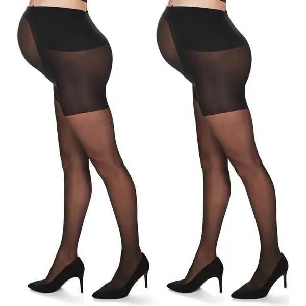 MEMOI 2-pack Sheer Maternity Tights - Black