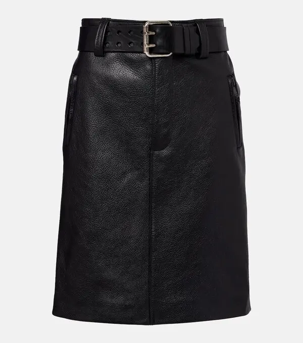 Saint Laurent Belted Leather Pencil Skirt - Black