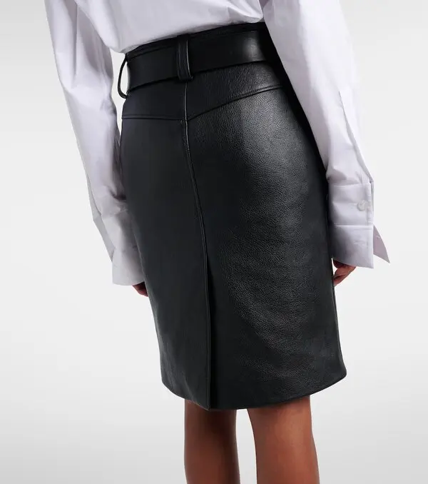 Saint Laurent Belted Leather Pencil Skirt - Black