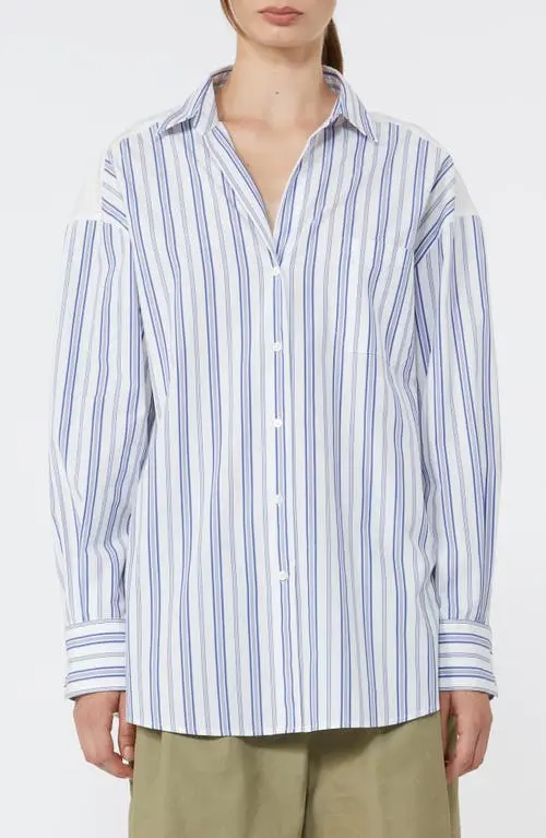 Max Mara Tessile Stripe Poplin Eyelet Button-up Shirt - Navy