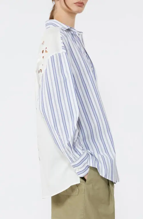 Max Mara Tessile Stripe Poplin Eyelet Button-up Shirt - Navy