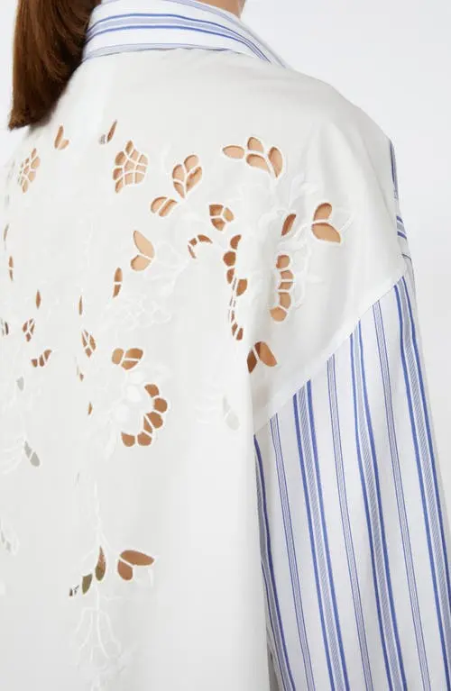 Max Mara Tessile Stripe Poplin Eyelet Button-up Shirt - Navy