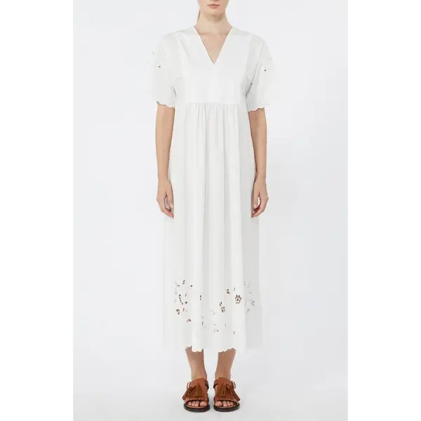 Max Mara Tartufo Scalloped Eyelet Cotton Poplin Dress - White