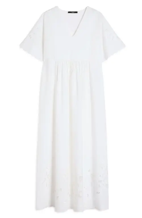Max Mara Scalloped Eyelet Cotton Poplin Midi Dress - White