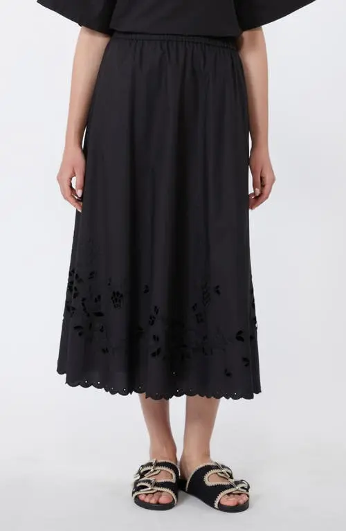 Max Mara Caravan Scalloped Eyelet Cotton Poplin Midi Skirt - Black