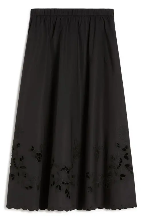 Max Mara Caravan Scalloped Eyelet Cotton Poplin Midi Skirt - Black
