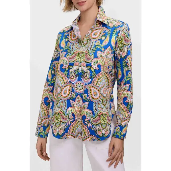Foxcroft Meghan Garden Paisley Button-up Shirt - Blue/multi