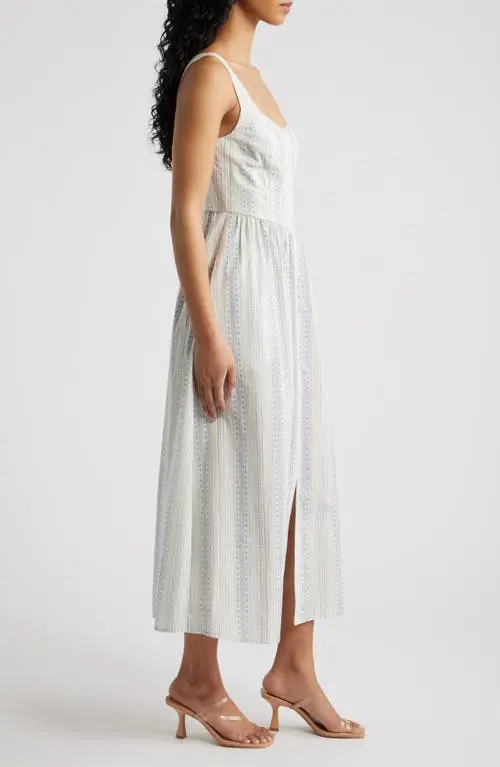 LoveShackFancy Majory Floral Stripe Cotton Dress - Cinched Blue