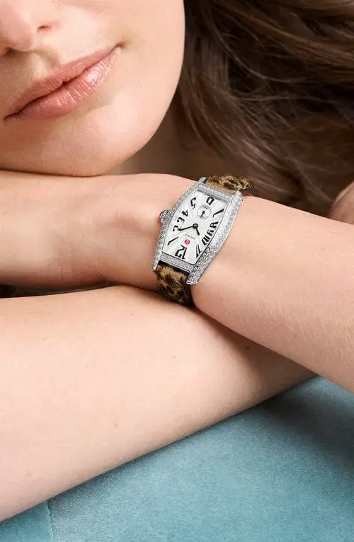 Michele Special Edition Diamond Coquette Genuine Calf Hair Strap Watch