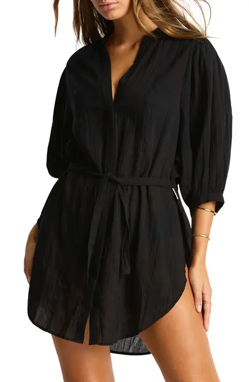SEA LEVEL Boho Cover-up Shirt - Black