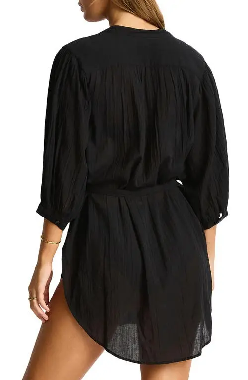SEA LEVEL Boho Cover-up Shirt - Black