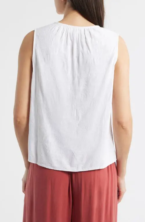 CLOTH & STONE Floral Embroidered Split Neck Tank - White