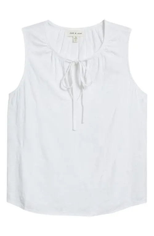 CLOTH & STONE Floral Embroidered Split Neck Tank - White
